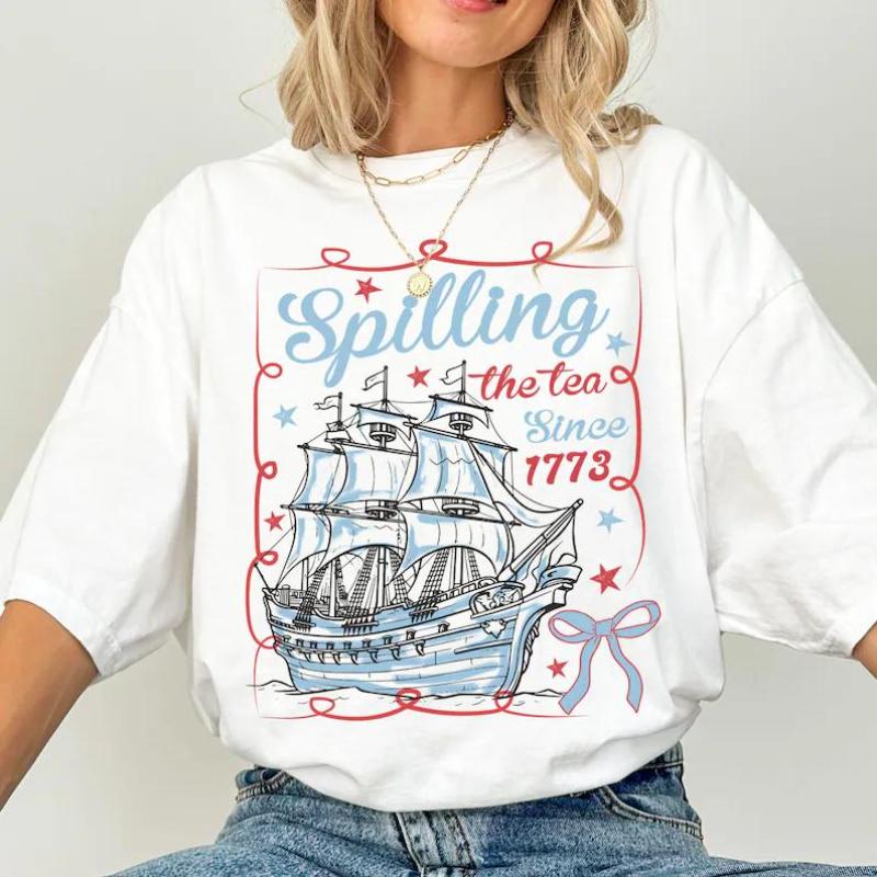 Women's Stylish "Spilling the tea Since 1773" Graphic Tees Fashionable ...
