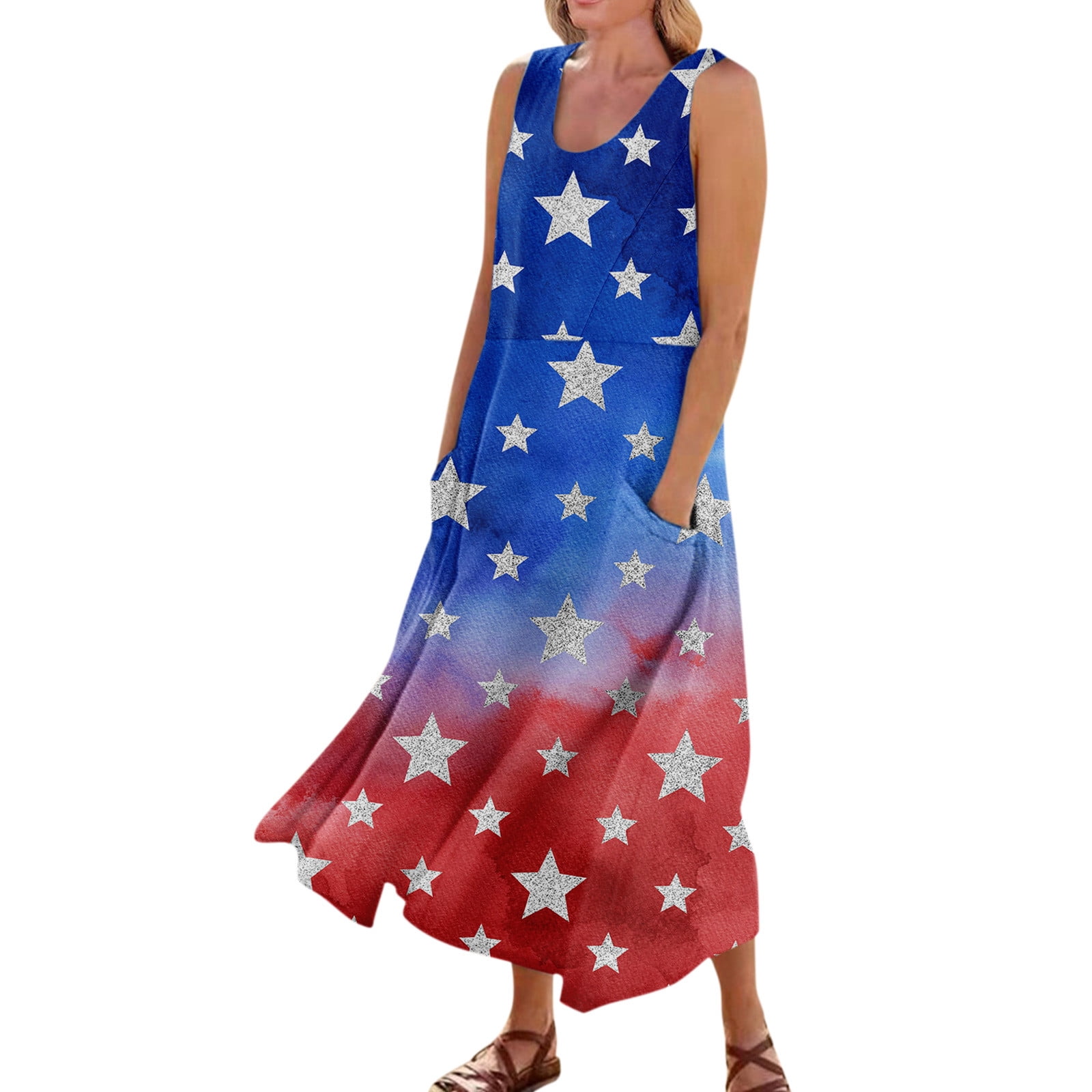 Women's Stylish Summer Dress Sleeveless Cotton Linen Sundress with ...