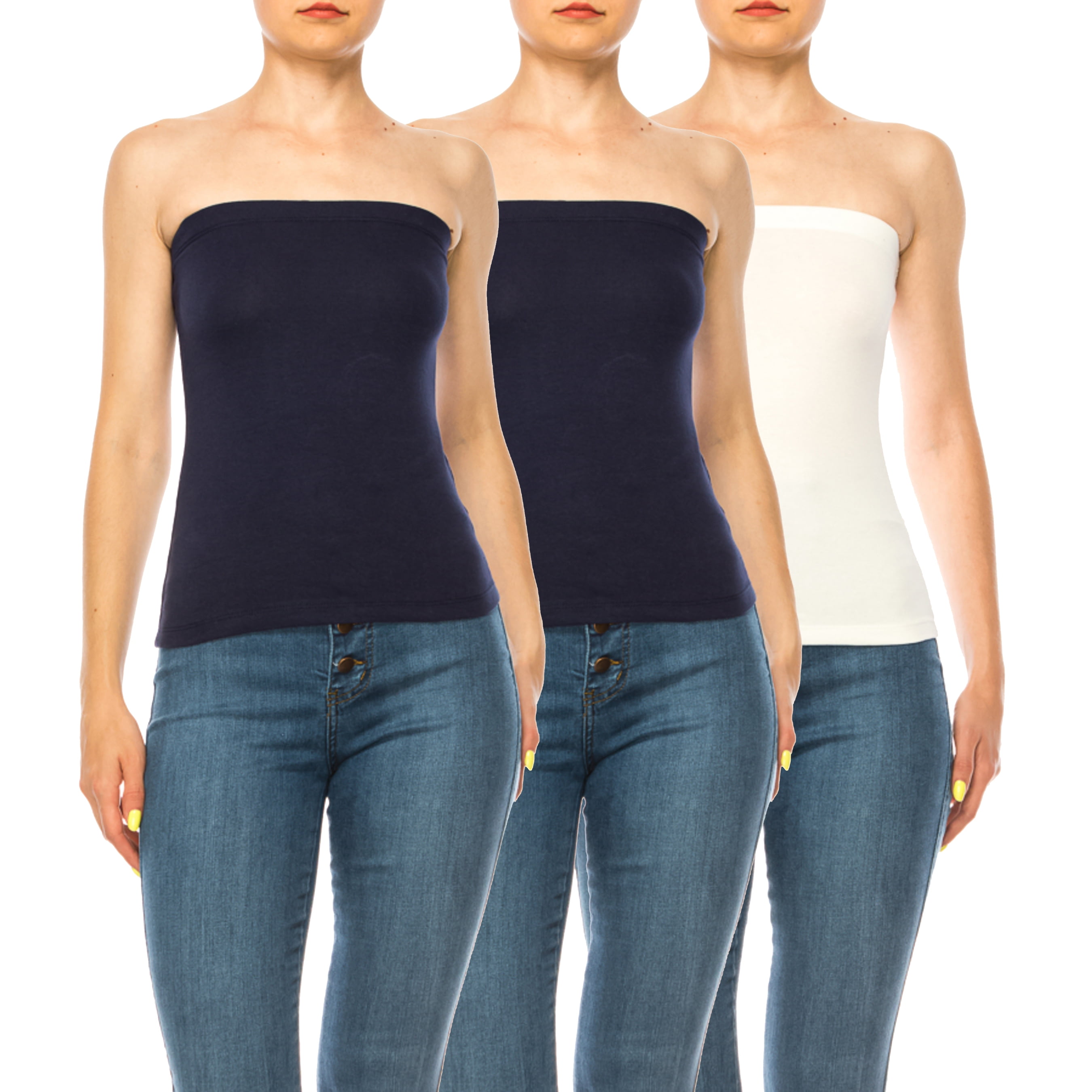Women's 3-Pack Tube Tops – Elastic Top Lightweight Stretchy Fit ...