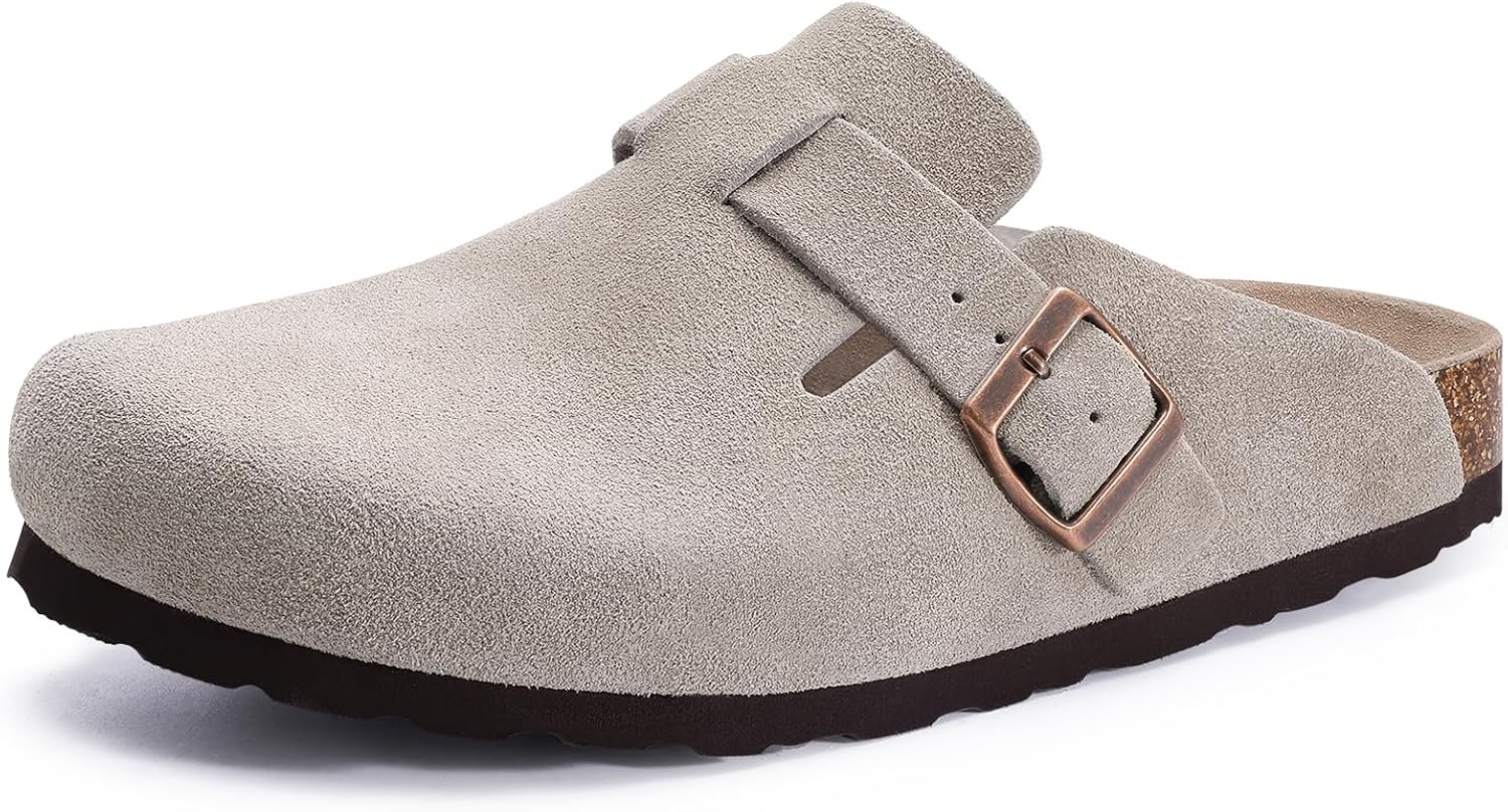 Women's Suede Clog Leather Mules Arch Support Potato Shoes with Comfort ...