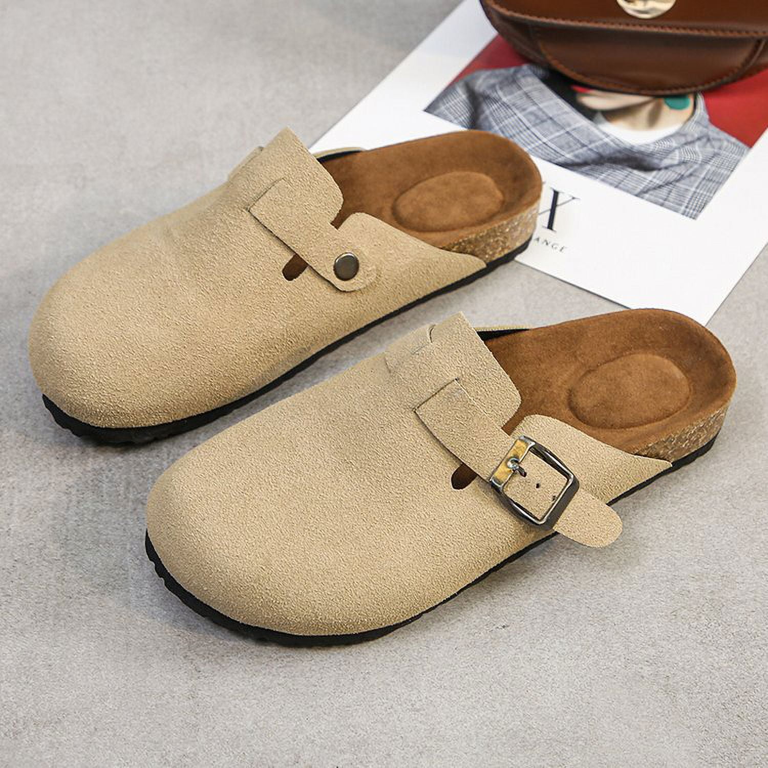 Women's Suede Clogs Cork Footbed Clogs for Women Soft Leather ...