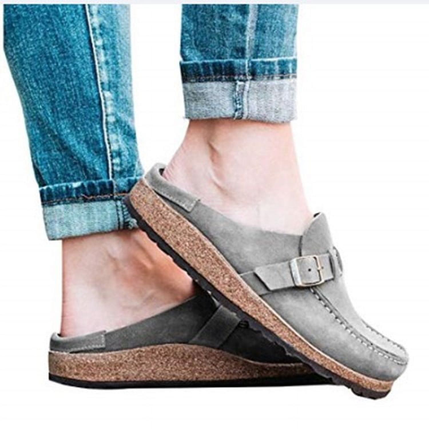 Women's Suede Clogs Leather Mules Cork Footbed Sandals Potato Shoes ...