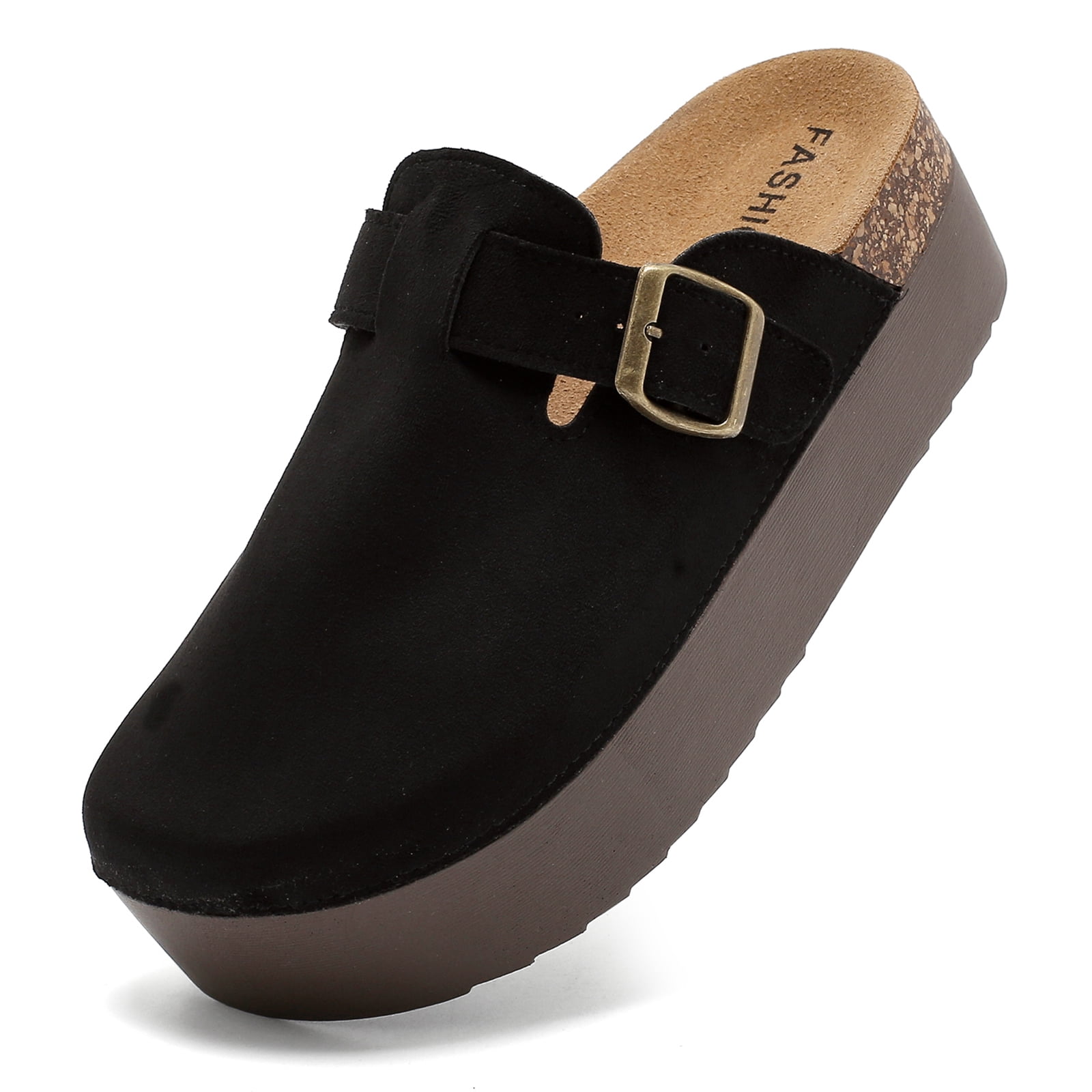 Women's Suede Clogs Leather Platform Mules Cork Footbed Sandals Comfort Potato Shoes with Arch ...
