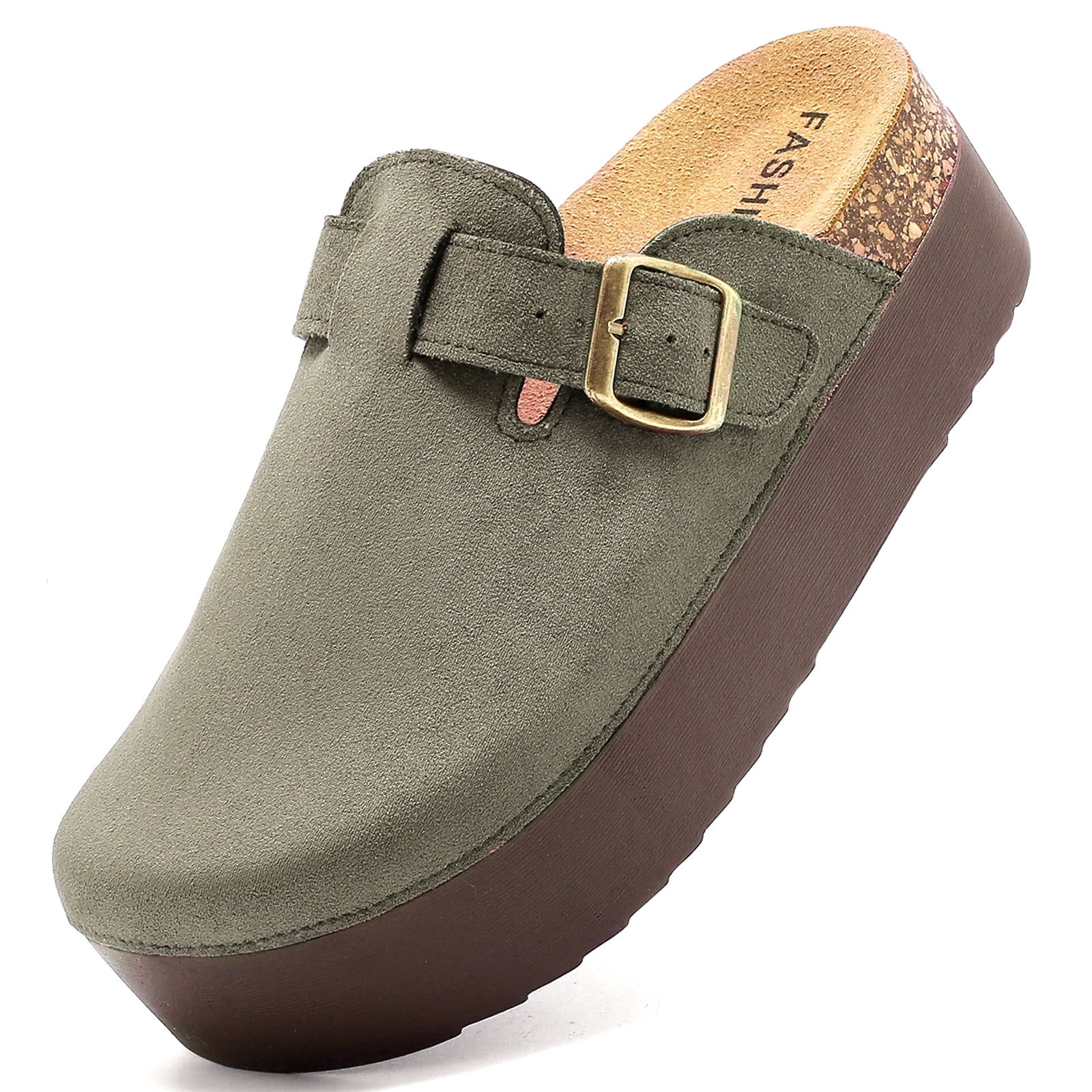 Women's Suede Clogs Leather Platform Mules Cork Footbed Sandals Comfort Potato Shoes with Arch ...