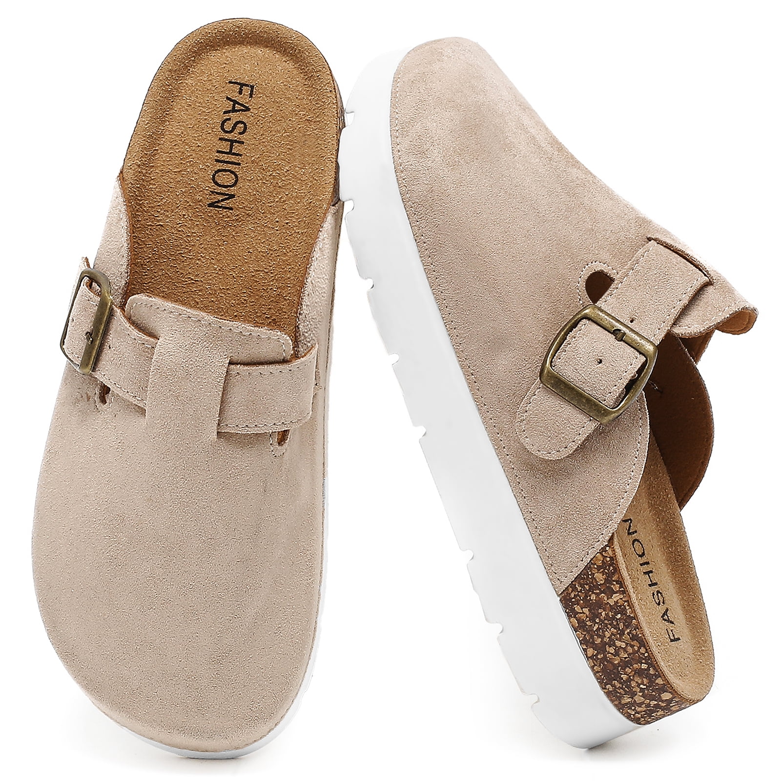 Women's Suede Clogs Platform Cork Footbed Footwear Comfort Memory Foam ...