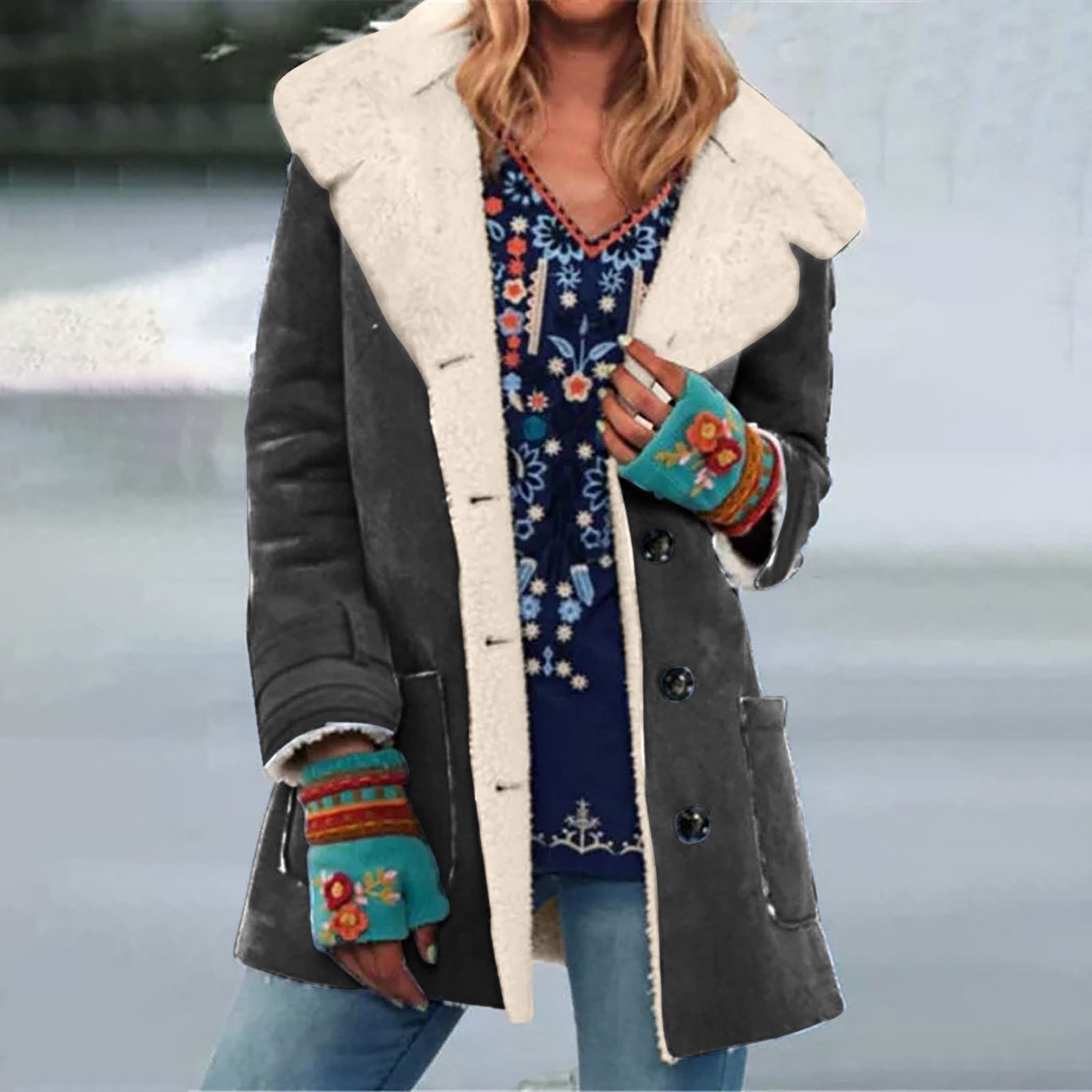 Women's Suede Leather Coat 2023 Vintage Notch Lapel Thicken Fleece ...