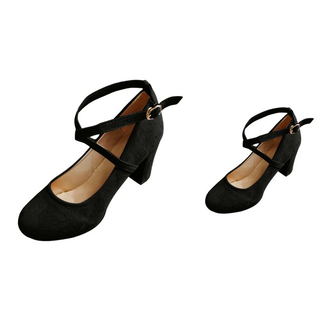 Women's Suede Mary Jane High Heel Pumps – Double Strap Closed Round Toe ...