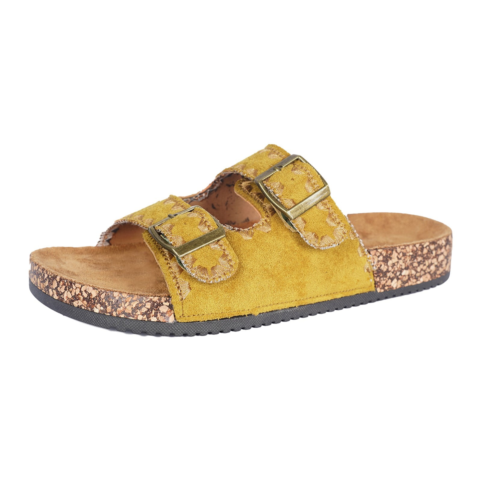 Women's Suede Sandals Cork Footbed Summer Adjustable Slide Flat Sandals ...