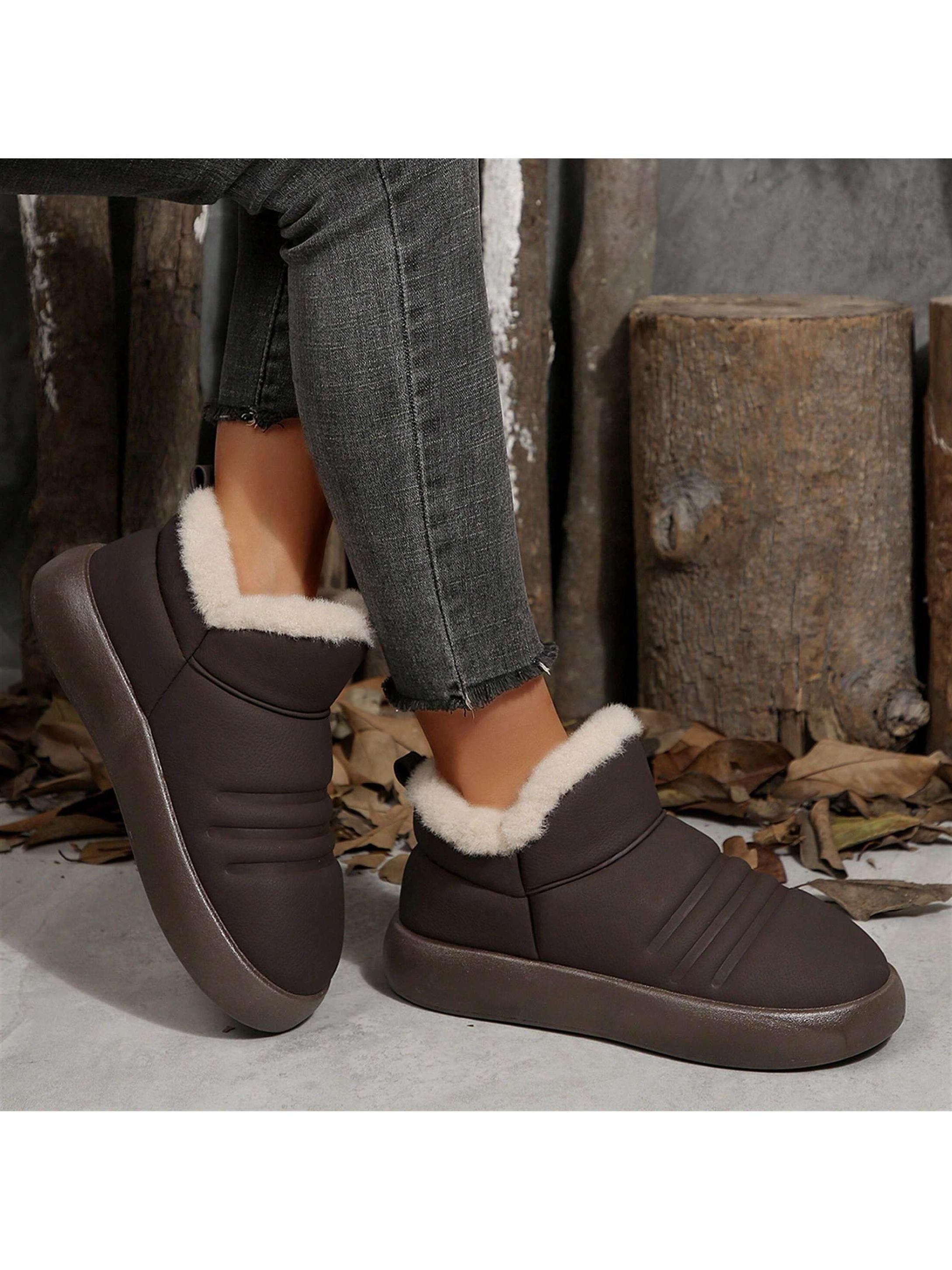 Women's Suede Shearling Warm Snow Boots with Memory Foam Room Slippers ...