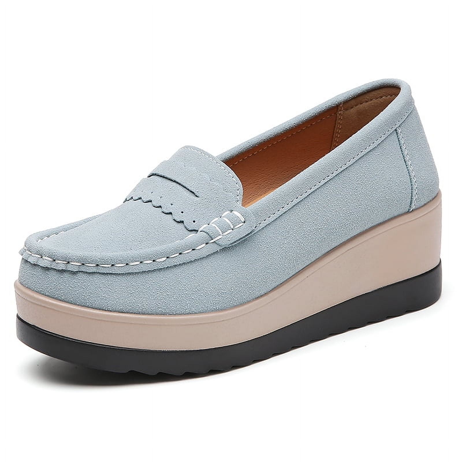 Women's Suede Wedge Loafers Slip-On Comfortable Penny Loafers Thick ...