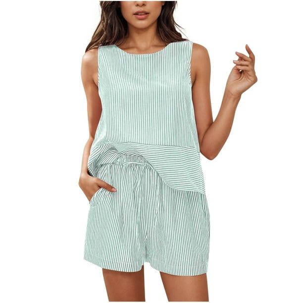 Women's Summer 2 Piece Outfits Sleeveless Tank Top Matching Shorts Sets ...