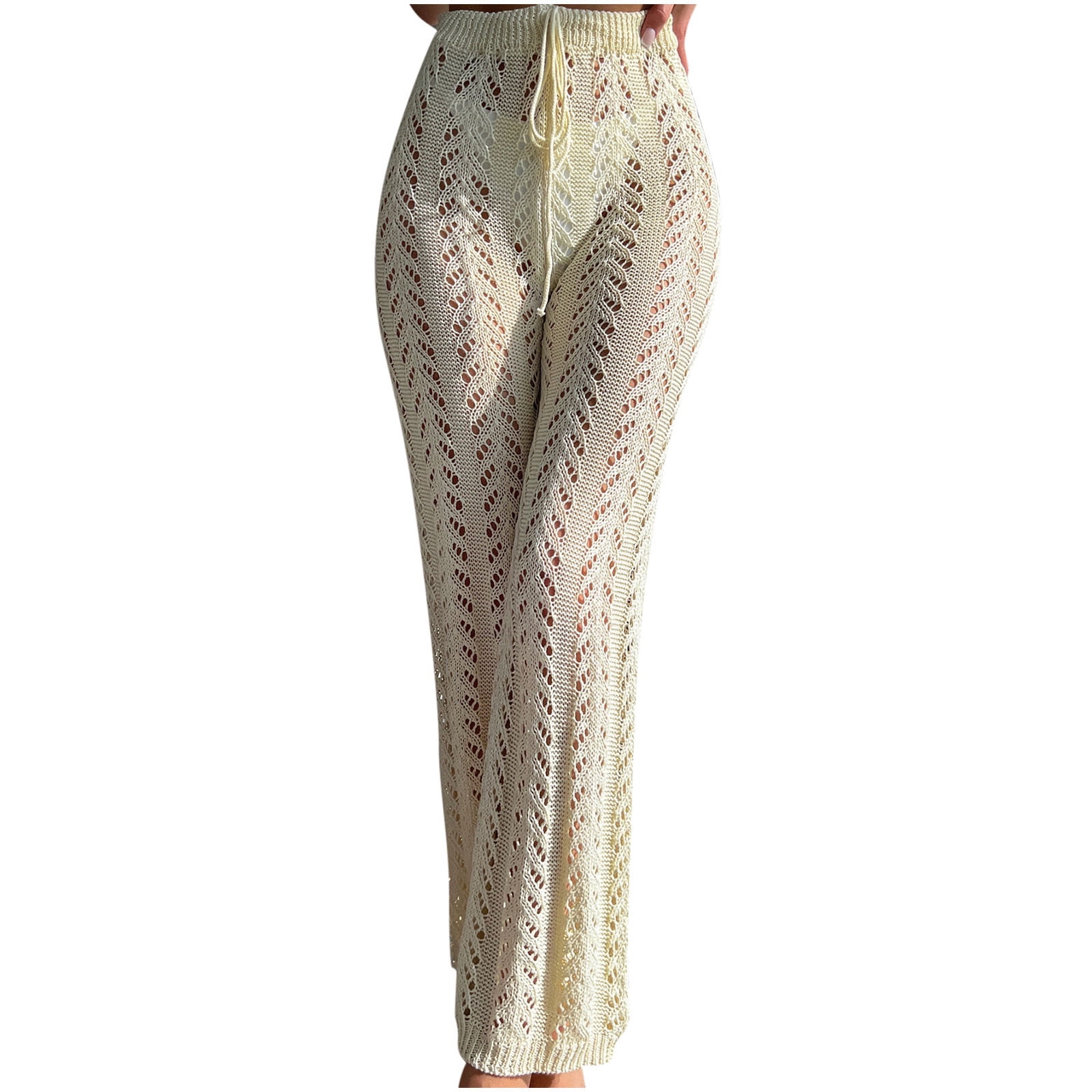 Women's Summer Beach Cover Up Pants Sexy Knitted Hollow Casual ...
