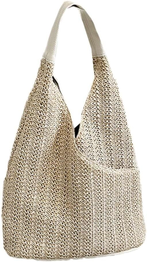 Women's Summer Beach Woven Straw Shoulder Bucket Hobo Handbags Large ...