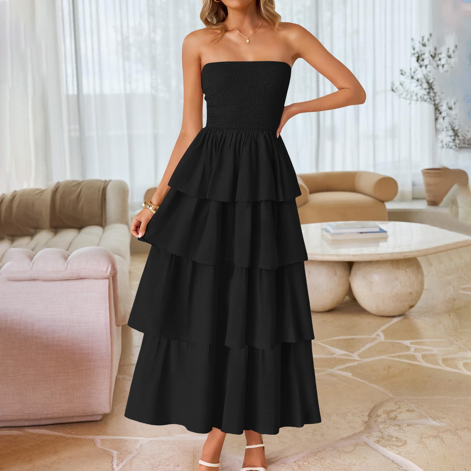 Women‘s Summer Boho Strapless Maxi Dress 2025 Casual Sleeveless Off ...