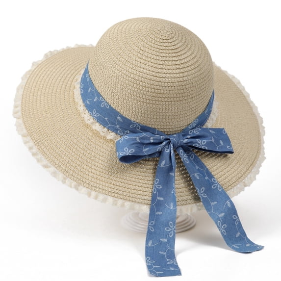 Women‘s Summer Bow Decor Sun Hat – Flat Top French Resort Style Wide ...