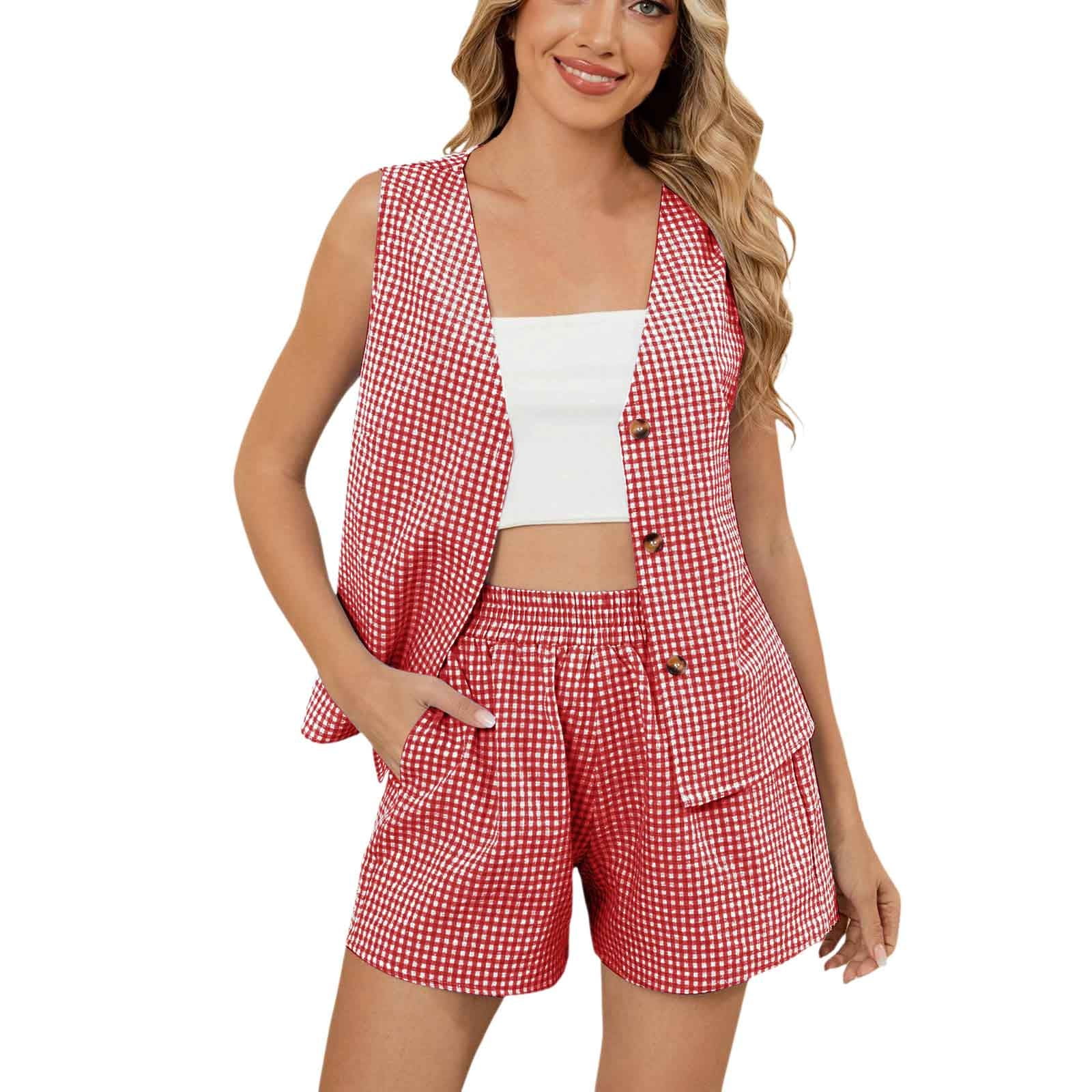 Women’s Summer Casual 2 Piece Short Sets 2026 Button Suit Vest Tops ...