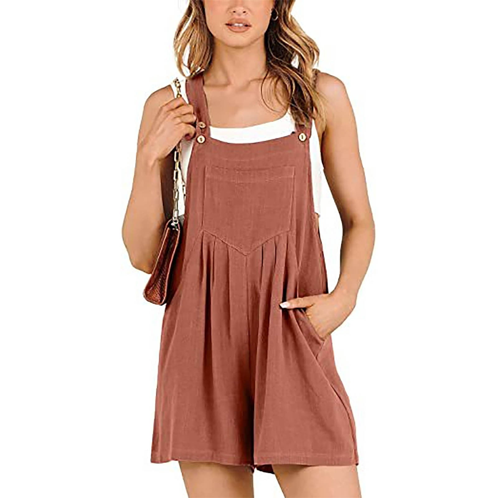 Women's Summer Casual Jumpsuit Overalls Short Overalls Loose Linen ...