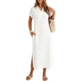 Women's Summer Casual Maxi Dress 2026 Cap Sleeve V Neck Collared Beach ...