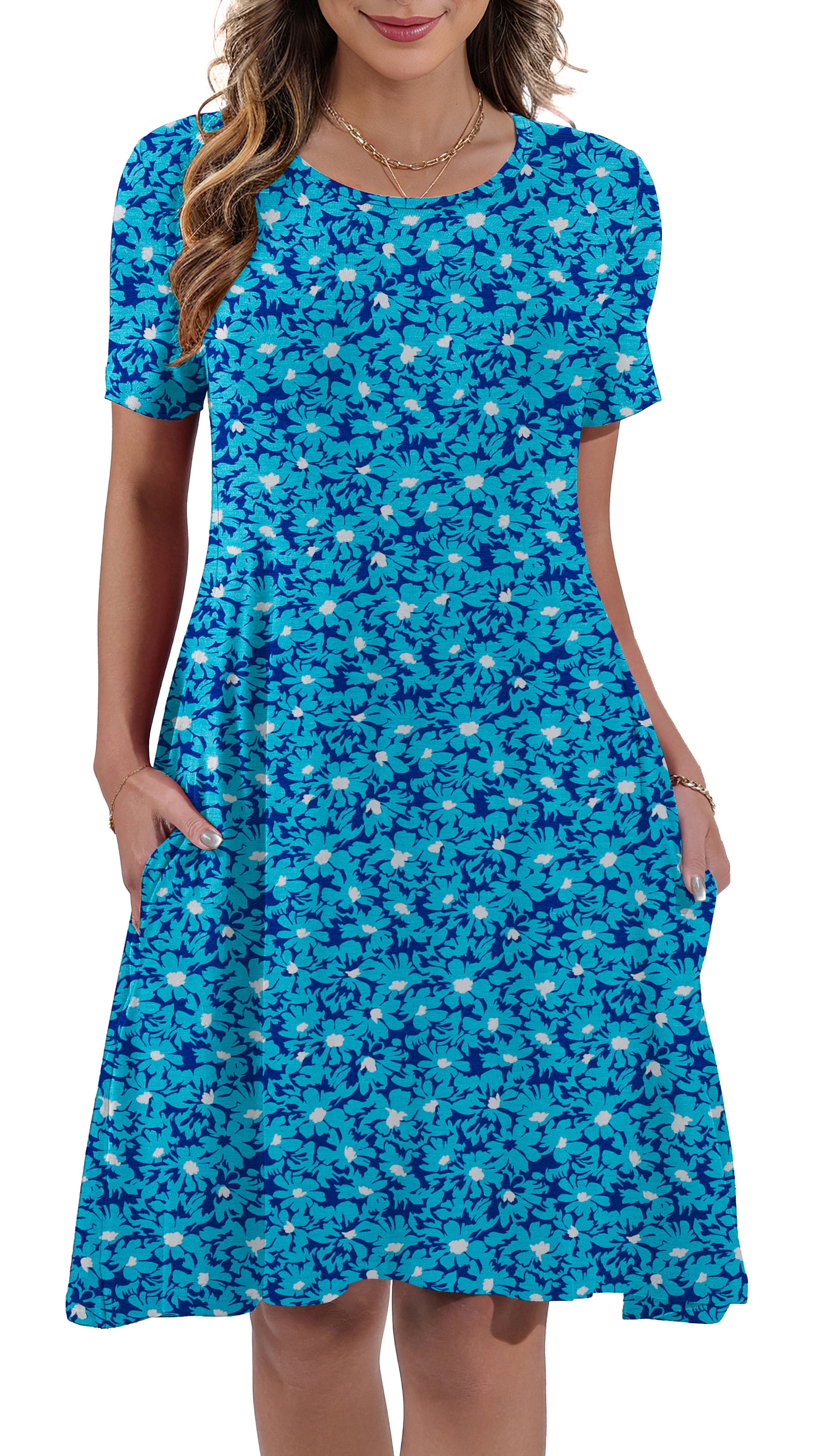 Women's Summer Casual Midi Dress Beach Short Sleeve Dresses with ...