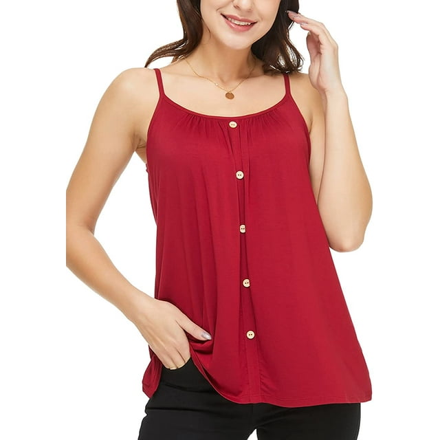 Women's Summer Casual Sleeveless Camis Tank Tops Loose Flowy Cute Tunic Pleated Lightweight ...