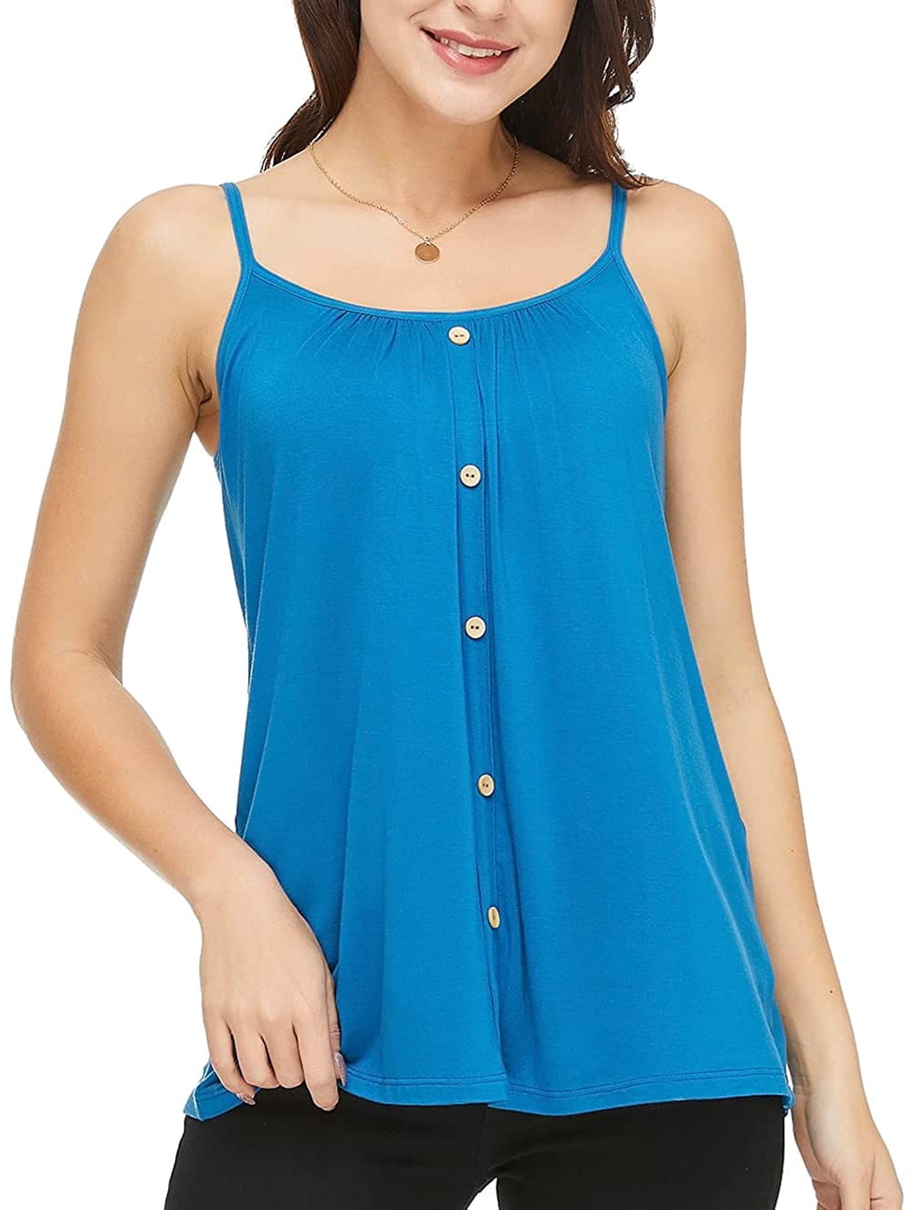 Women's Summer Casual Sleeveless Camis Tank Tops Loose Flowy Cute Tunic Pleated Lightweight ...