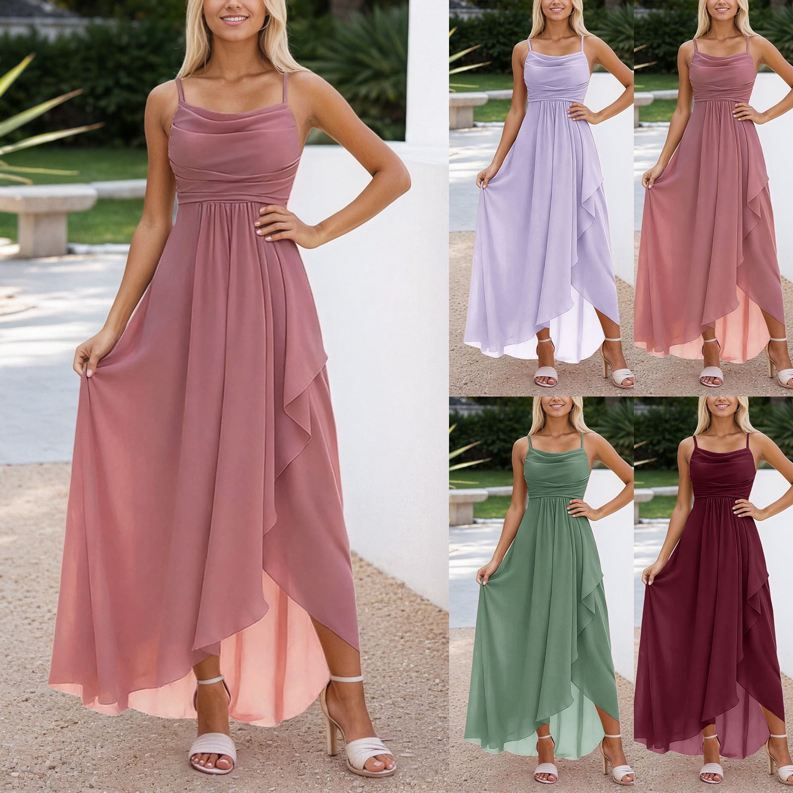Women's Summer Casual Sleeveless V Neck Strappy Split Loose Prom Dress ...