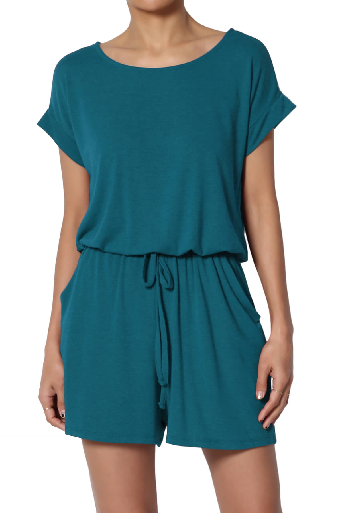 Women's Summer Casual Solid Short Sleeve Romper Blouson Short Jumpsuit ...