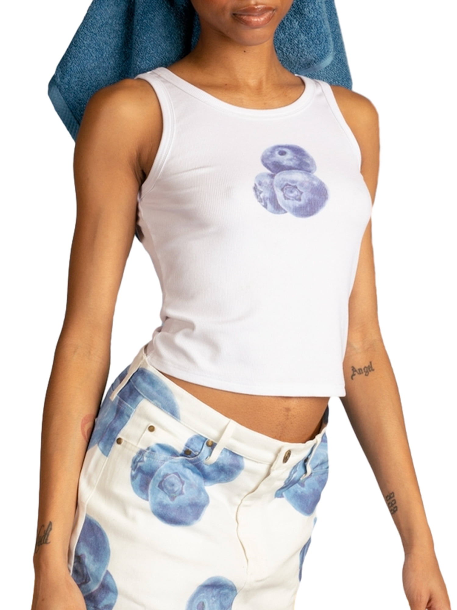 Women's Summer Crop Tank Tops Cartoon Fruit Print Sleeveless Crew Neck ...