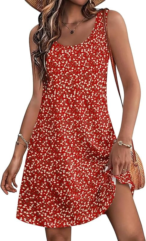 Women's Summer Dress 2025 Sleeveless Floral Boho Sundress Swimsuit Coverup Casual Loose Beach ...