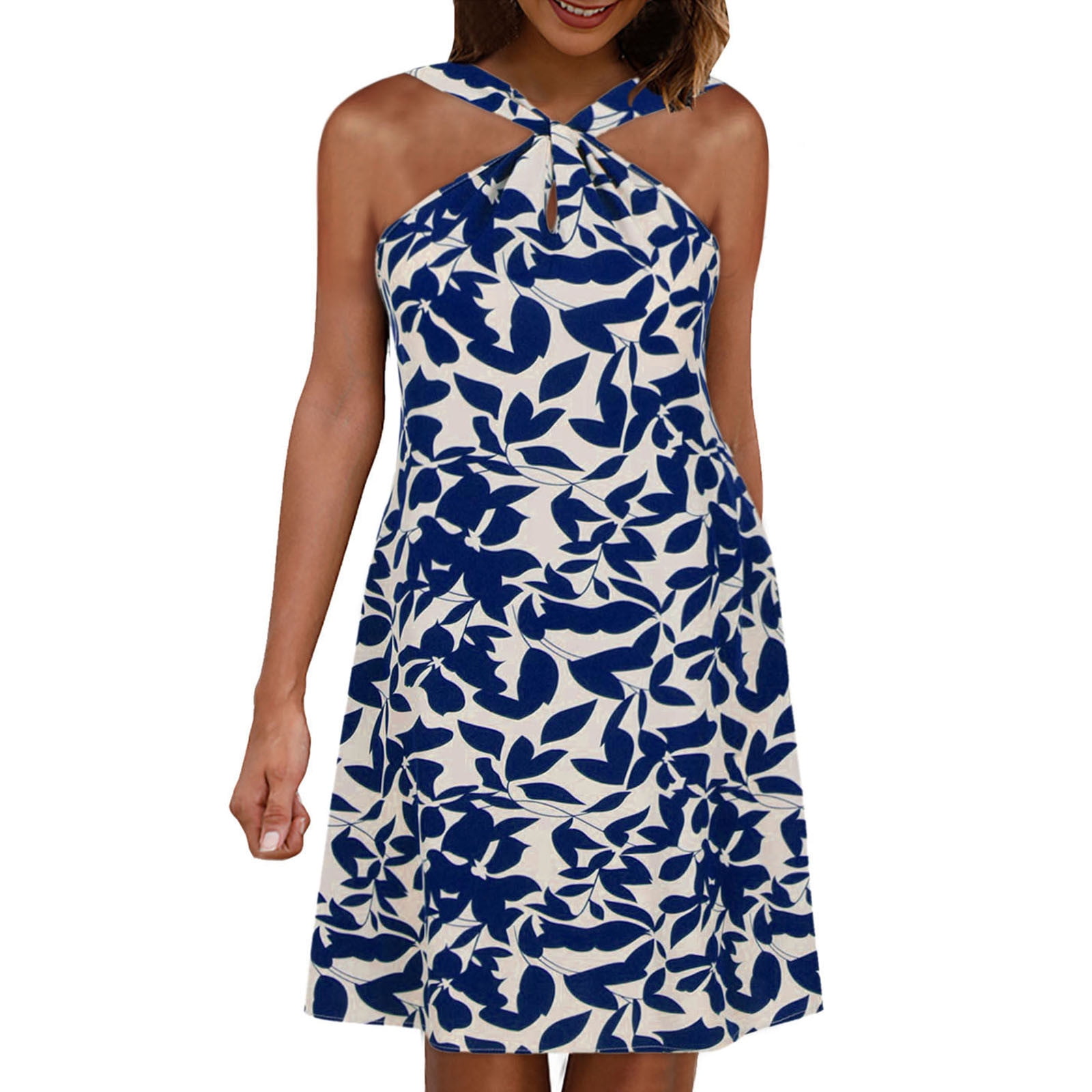 Women's Summer Dress Sexy Sleeveless Criss Cross Neck Halter Dress ...