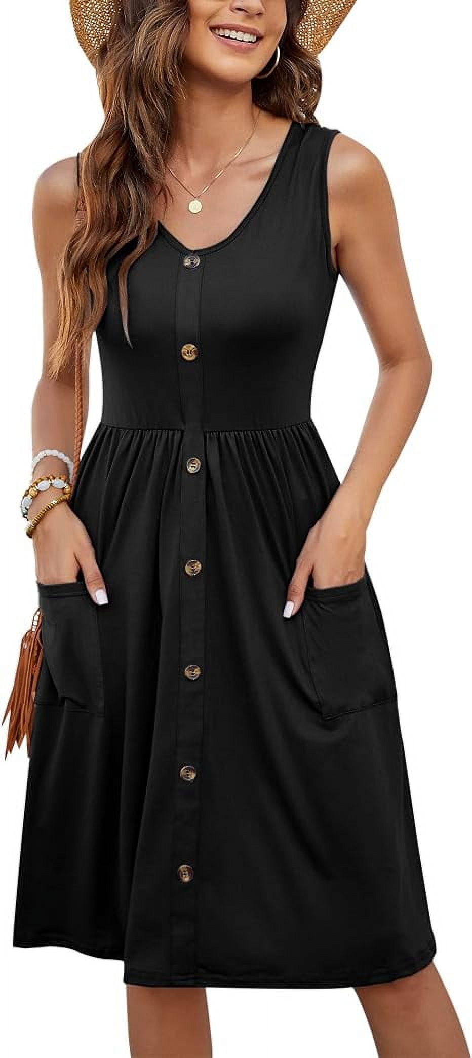 Women's Summer Dresses Casual Sleeveless Sundress Loose Button Elastic ...