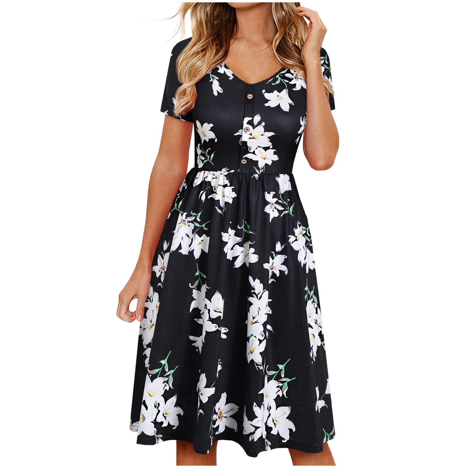 Women's Summer Fashion Women Dresses Summer Printing Casual V-Neck ...