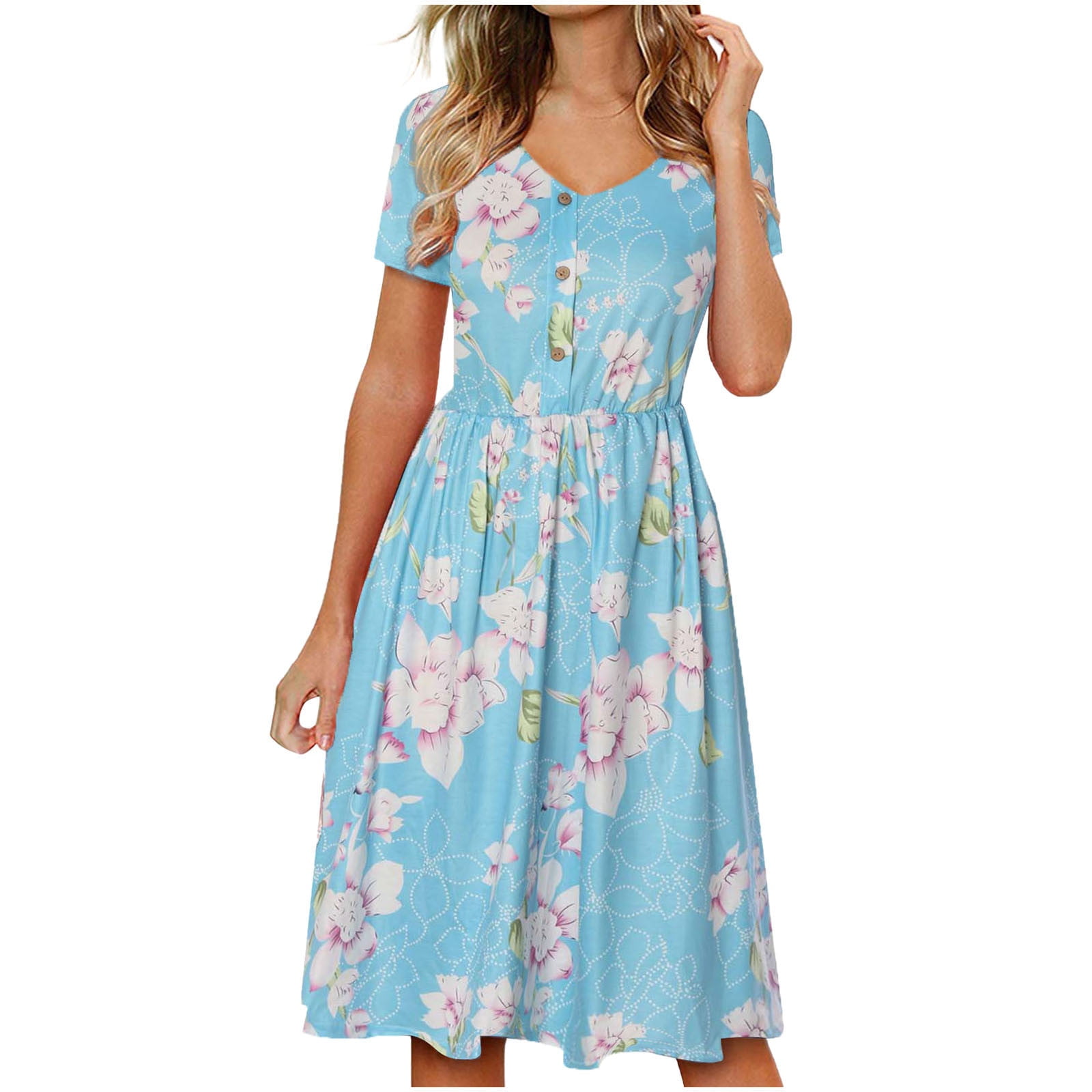 Women's Summer Fashion Women Dresses Summer Printing Casual V-Neck ...