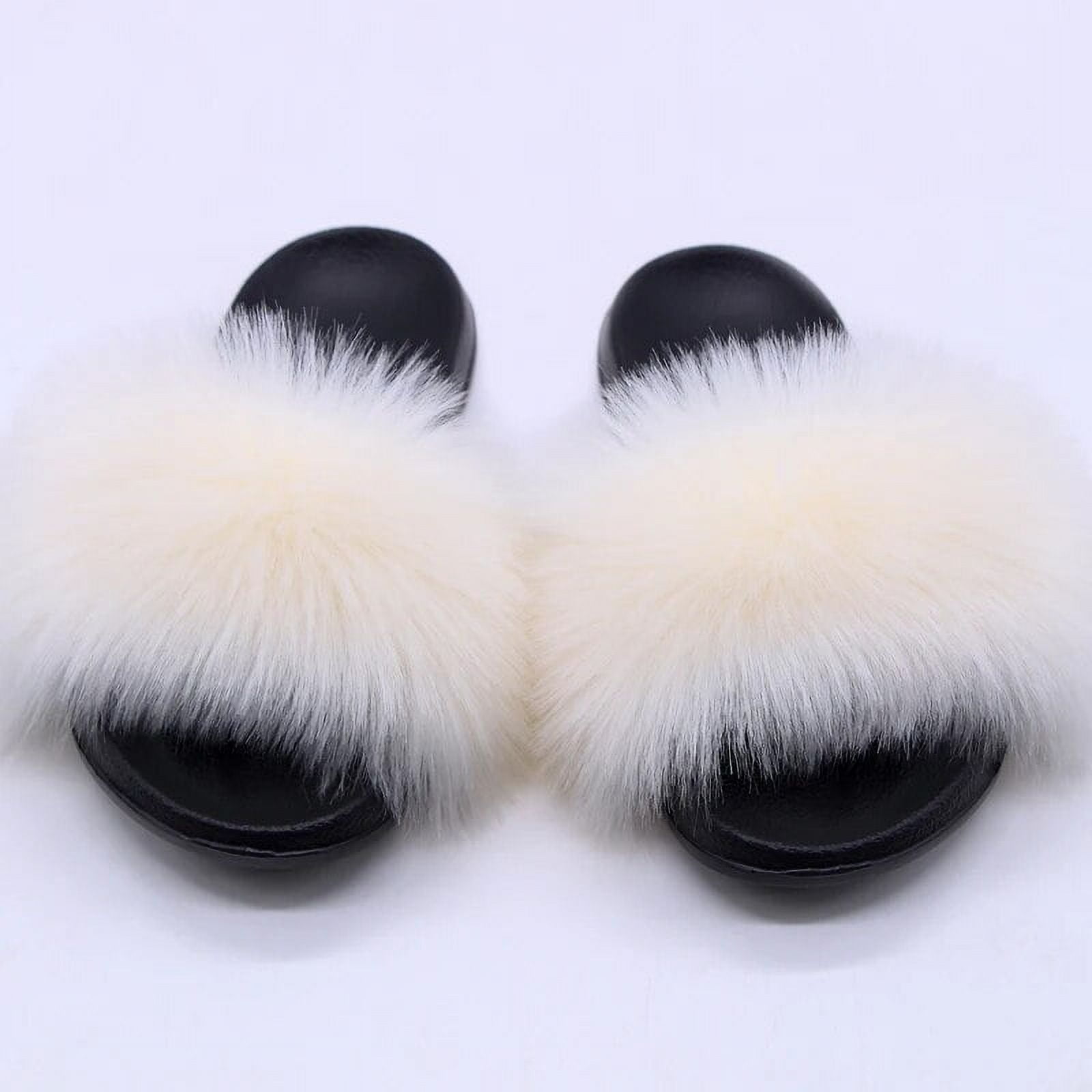Women's Summer Faux Fur Fox Fur Slippers Fashion Luxury Indoor and ...