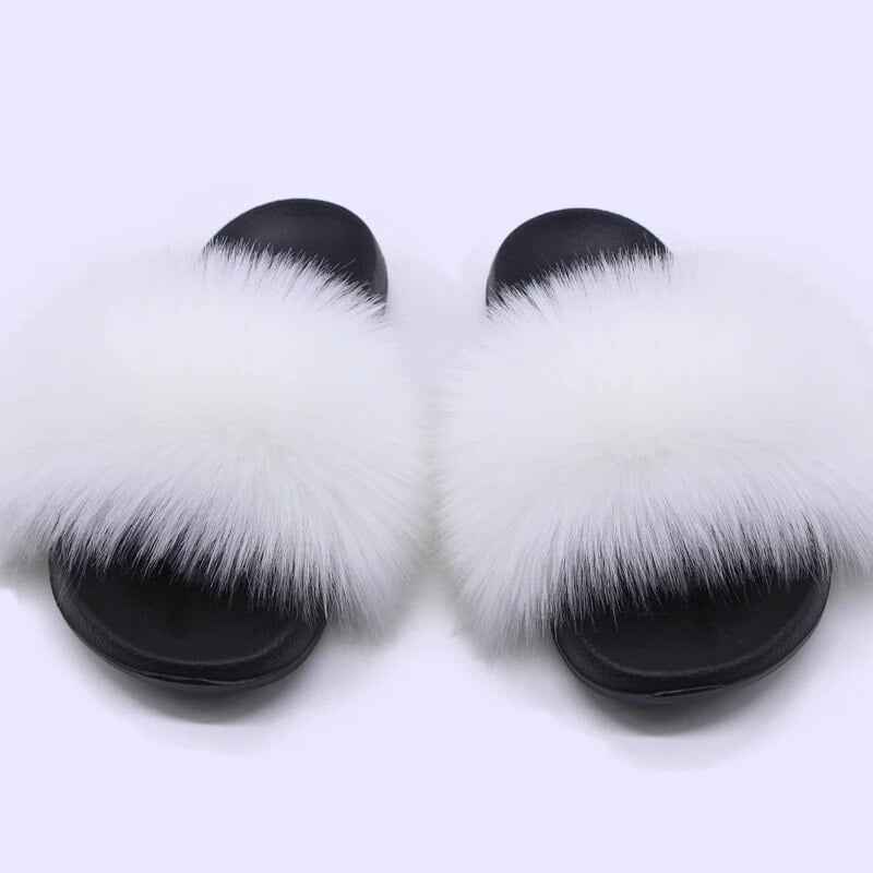 Women's Summer Faux Fur Fox Fur Slippers Fashion Luxury Indoor and ...