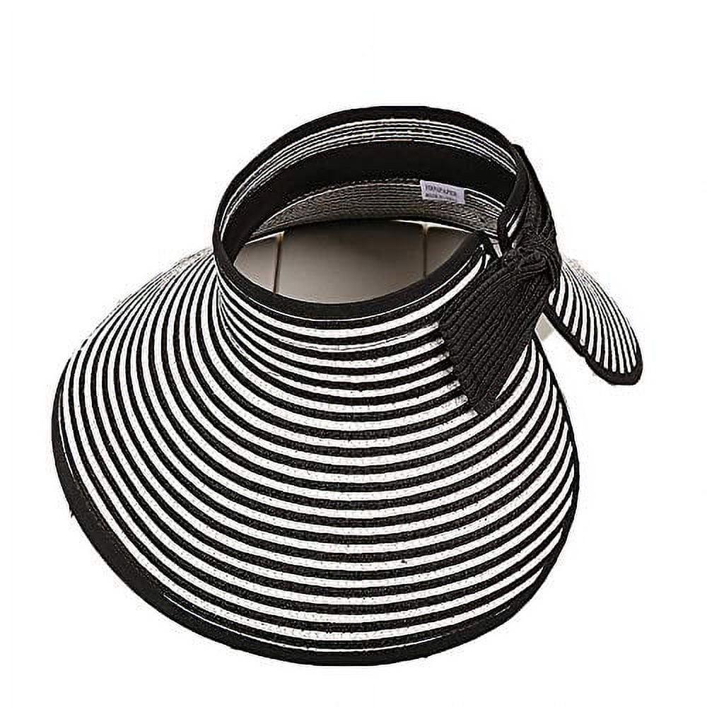 Women’s Summer Foldable Straw Sun Visor w/Cute Bowtie UPF 50+ Packable ...