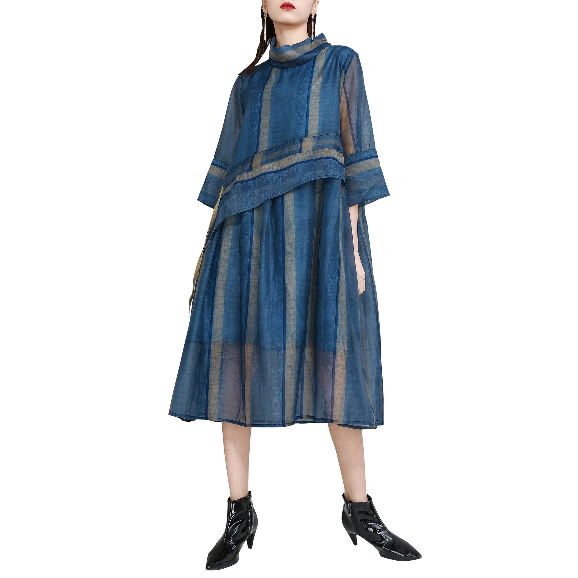 Women's Summer Half Sleeve Tulle Dress Casual Loose Fit Organza Funky ...