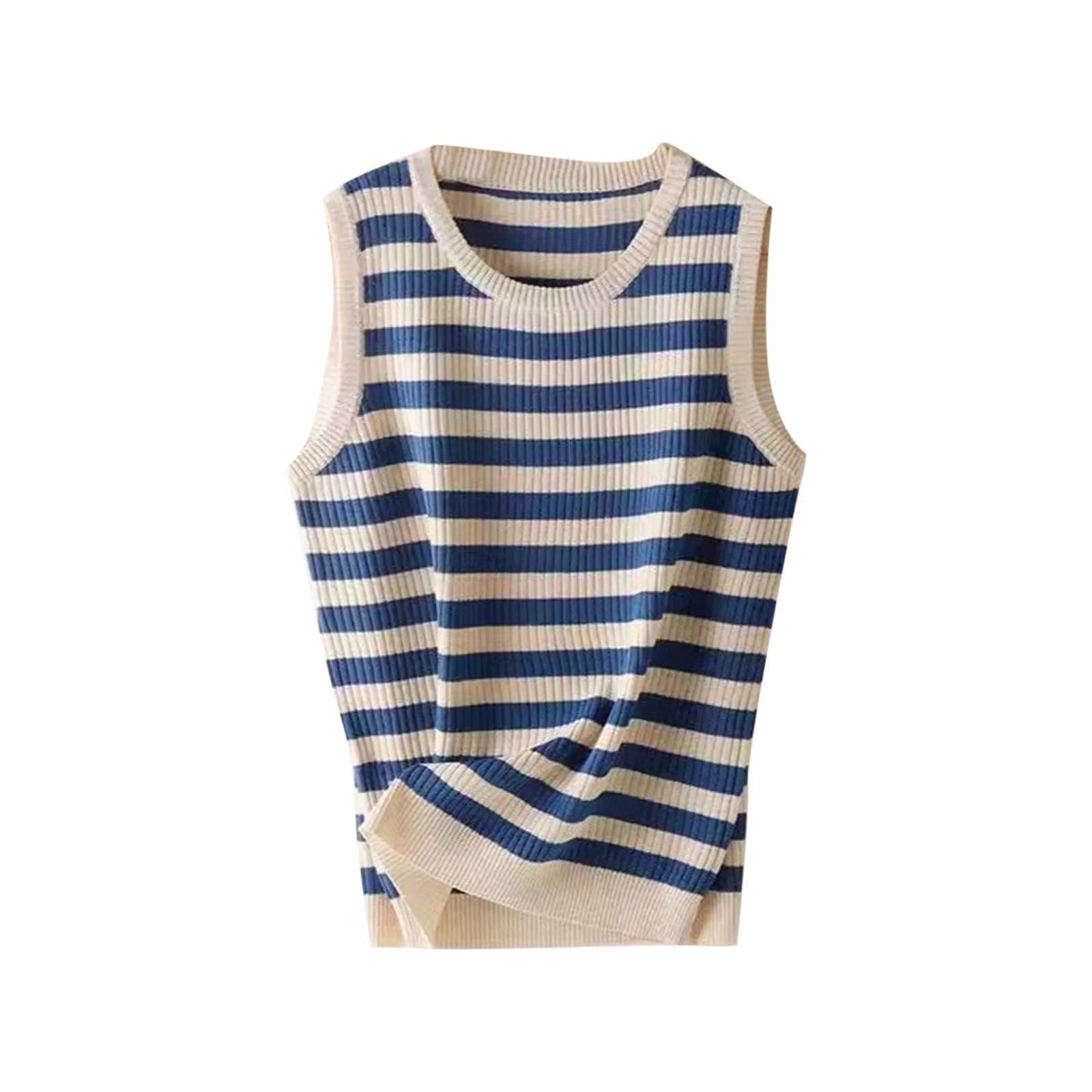 Women's Summer Knit Striped Tank Tops Trendy Crewneck Sleeveless ...