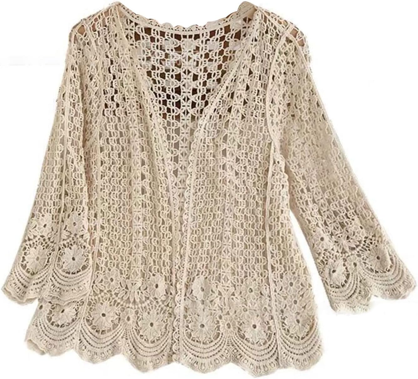 Women's Summer Long Sleeve Cardigan Hollow Out Crochet Knit Floral ...