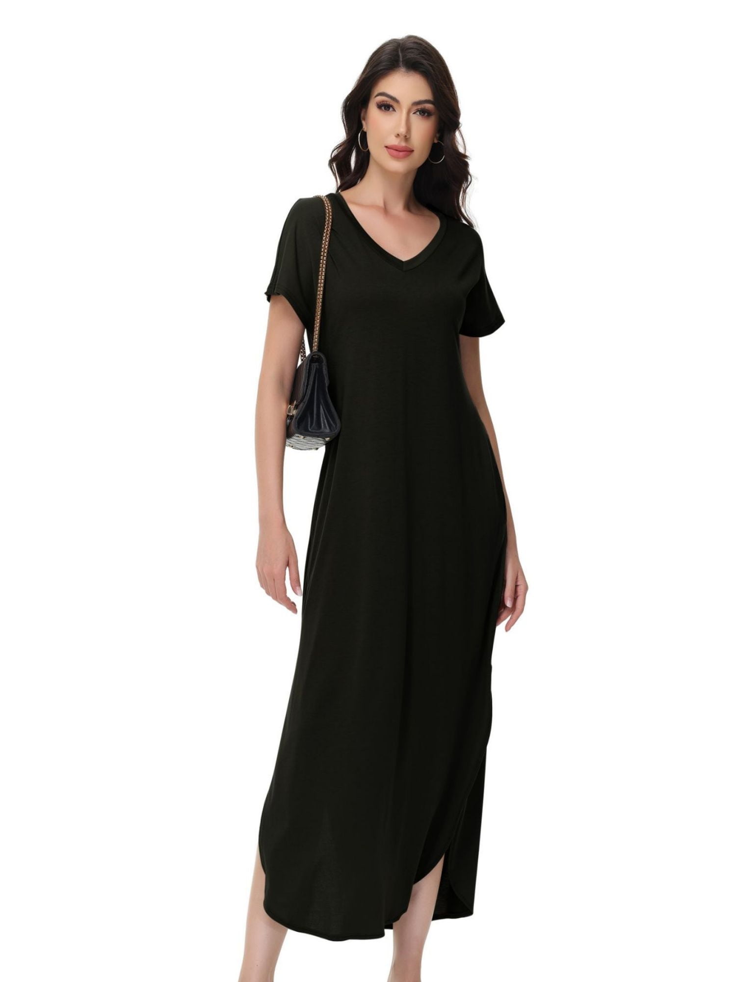 Women's Summer Maxi Dress Casual Loose Pockets Long Dress Short Sleeve ...