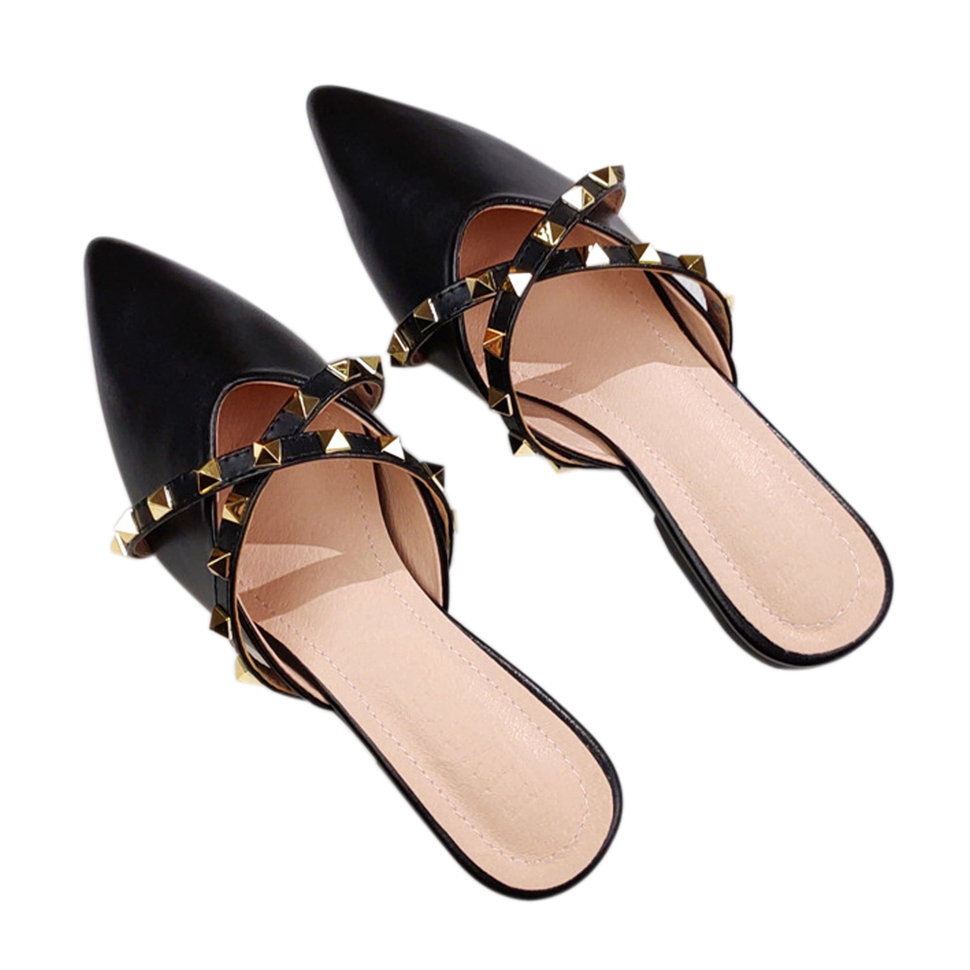 Women's Summer Pointy Toe Flat Mule Shoes with Studs - Outdoor Slip On ...