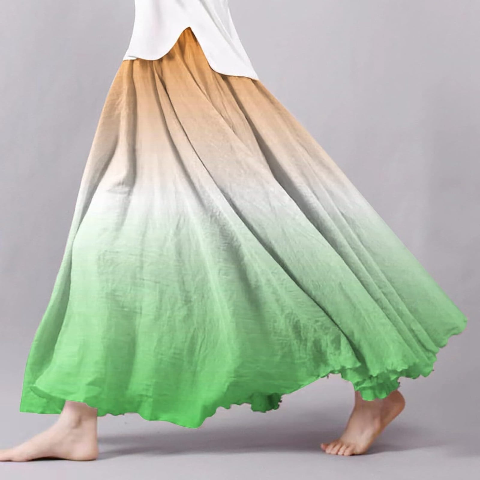 Women's Summer Printed Linen Wrap Skirt Elastic Waist A Line Boho Beach ...