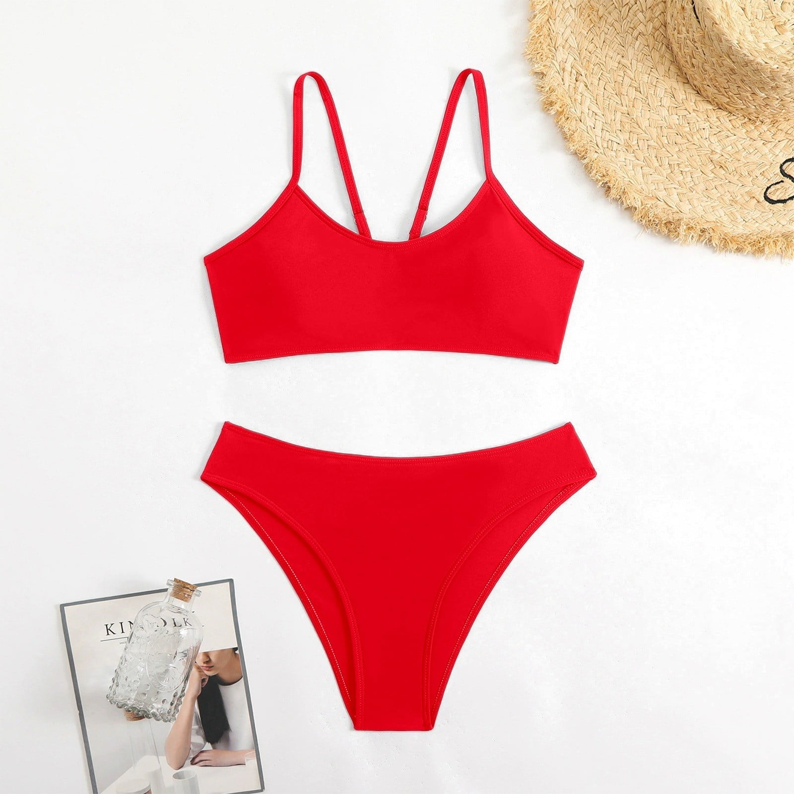 Women's Summer Sexy Beach Solid Color Tie Backless Bikini Split ...