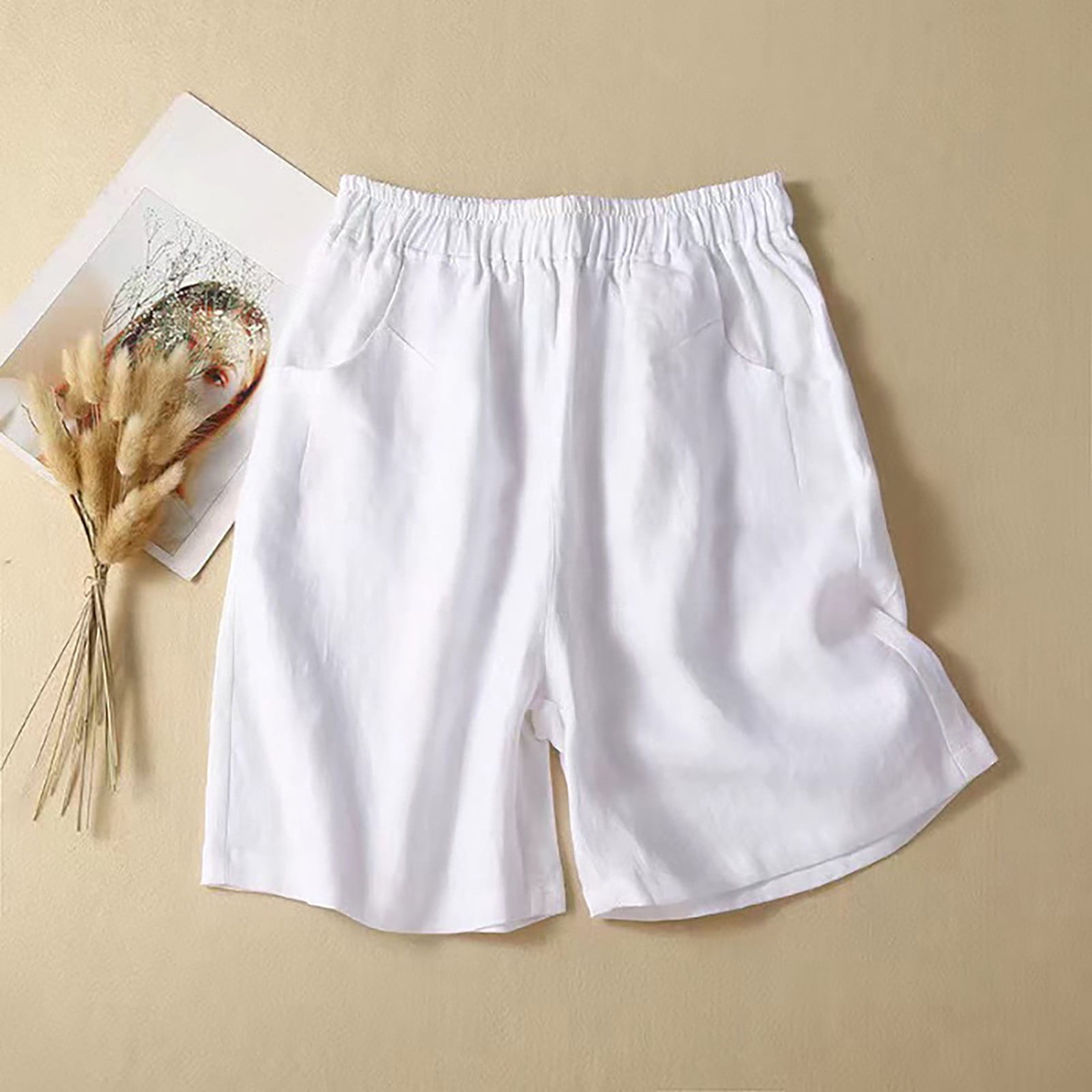 Women's Summer Shorts Short Pants Solid Color Linen Cotton Wide Leg ...
