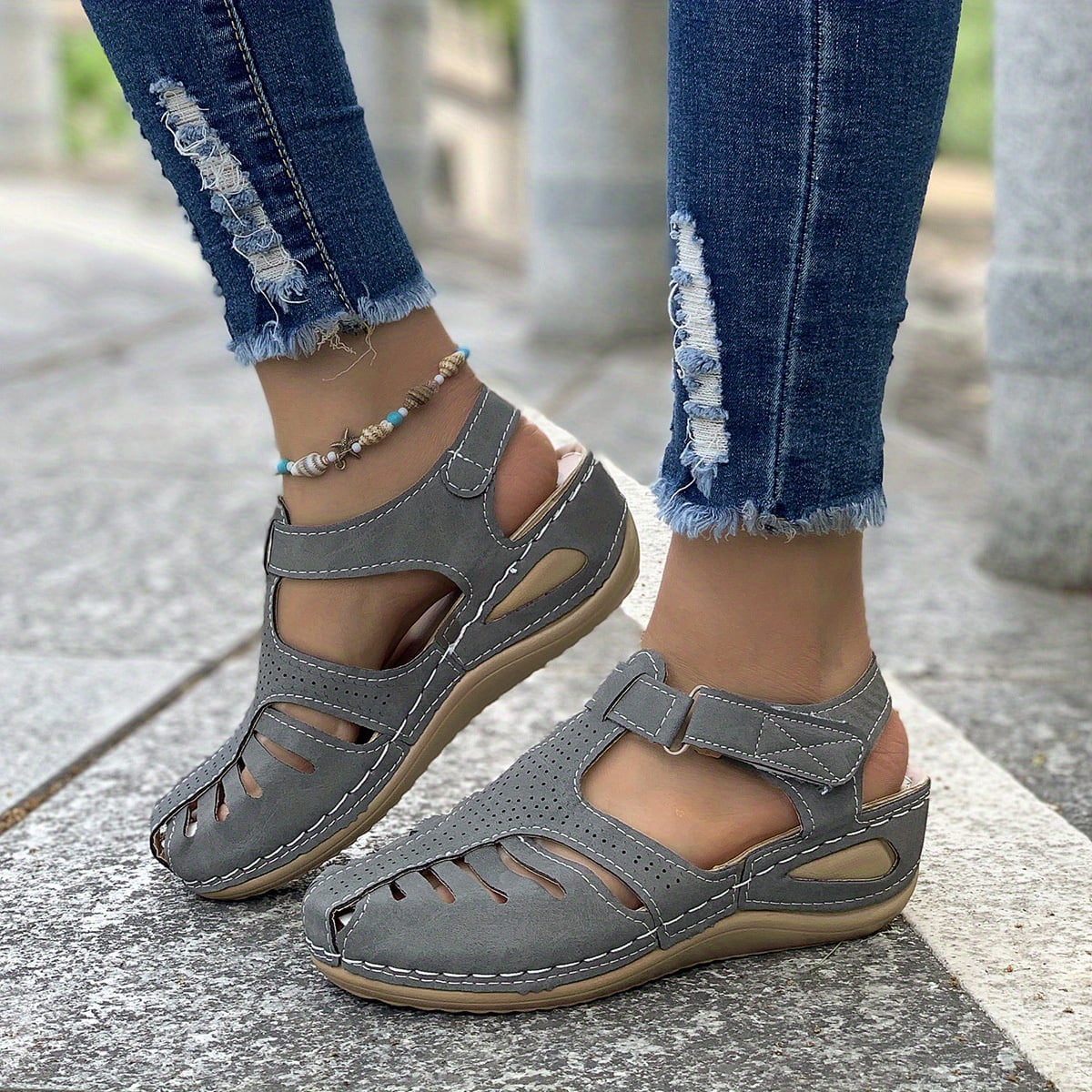 Women's Summer Slides Shoes Comfortable Retro Wedge Sandals with Closed ...