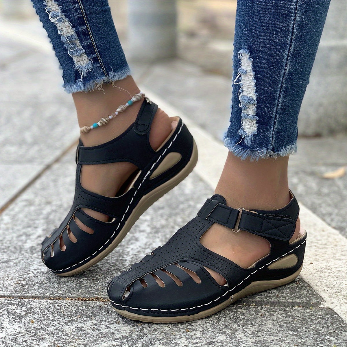 Women's Summer Slides Shoes Comfortable Retro Wedge Sandals with Closed ...