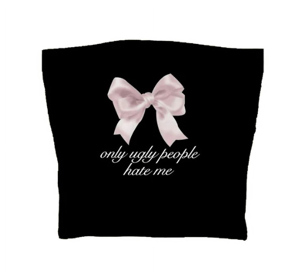 Women's Summer Slim Tube Tops, Letter Bowknot Print Strapless ...