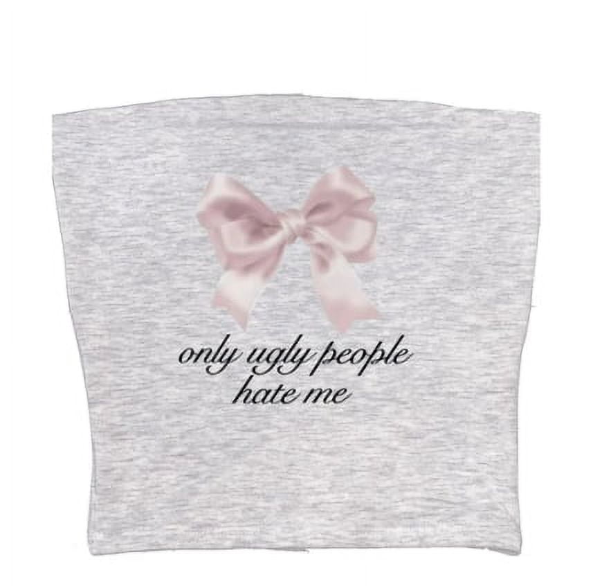 Women's Summer Slim Tube Tops, Letter Bowknot Print Strapless ...