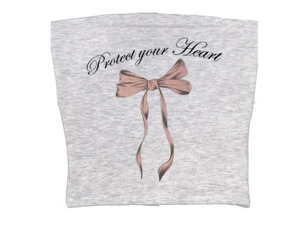Women's Summer Slim Tube Tops, Letter Bowknot Print Strapless ...