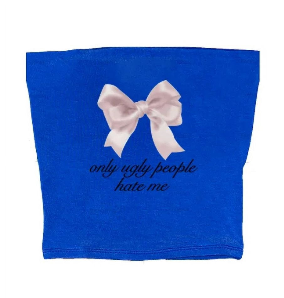 Women's Summer Slim Tube Tops, Letter Bowknot Print Strapless ...